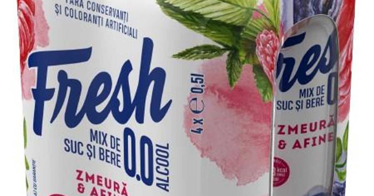 Fresh 0.0 Bere fara alcool mix cu suc de zmeura si afine doza 4 pack