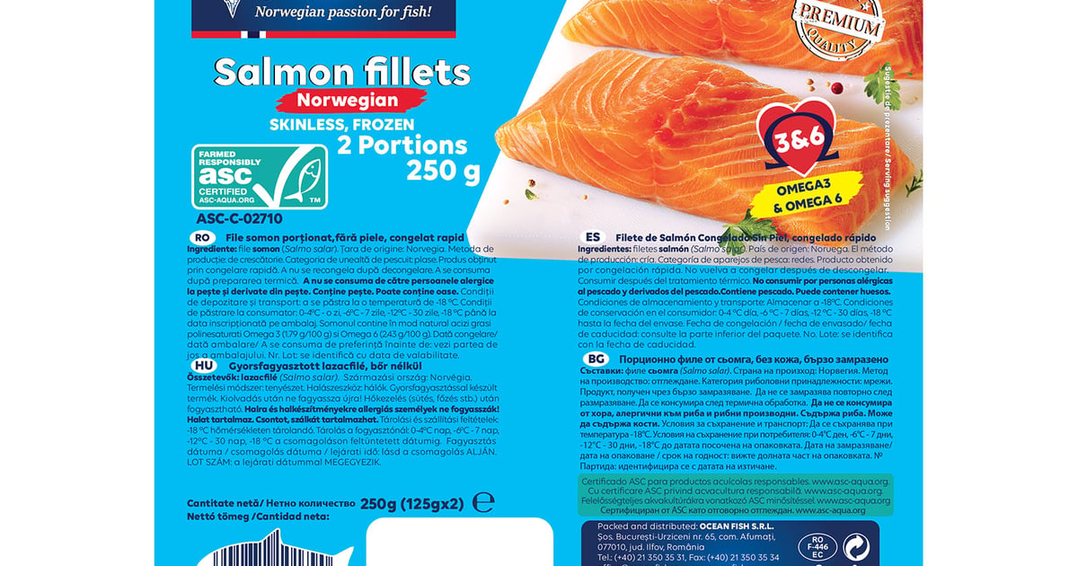 Ocean Fish File de somon fara piele portionat 2x125g (congelat)