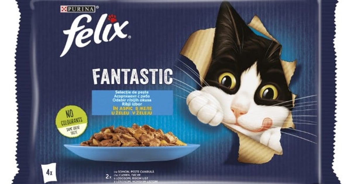 Felix Fantastic Hrana umeda cu somon si peste cambula pentru pisici, 4x85g
