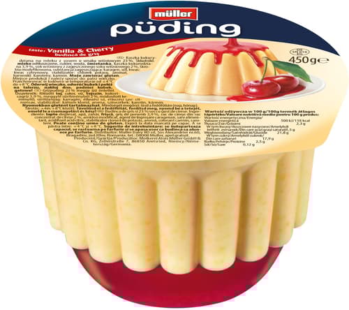 Muller Pudding din gris cu topping de cirese