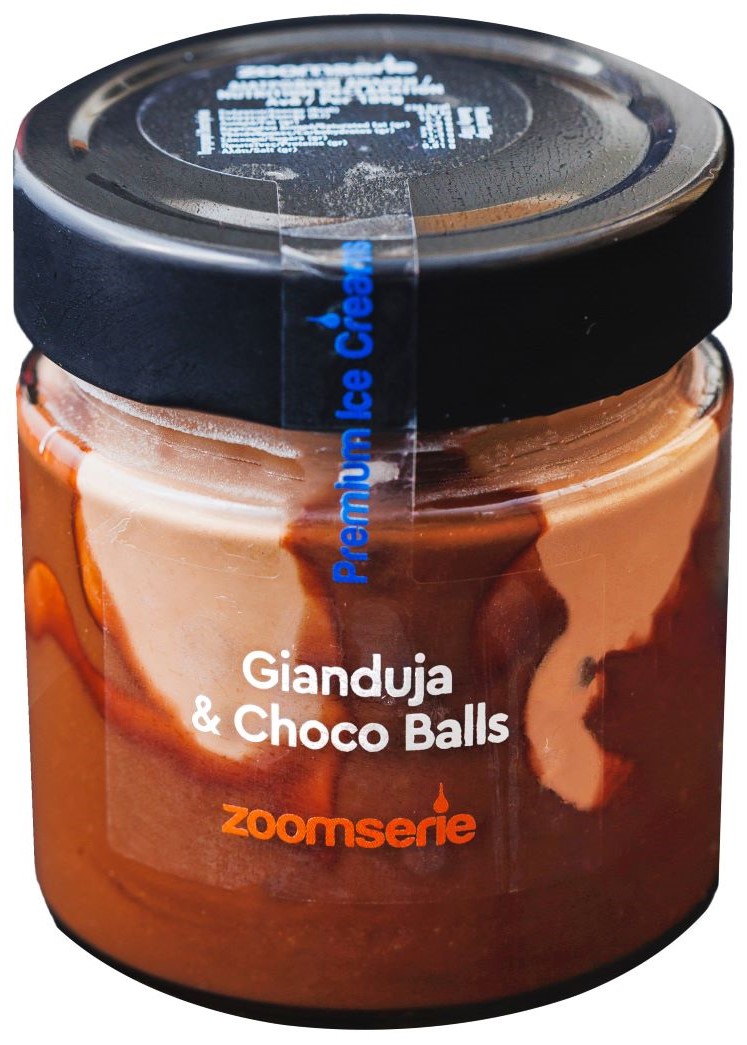 Zoomserie Inghetata Gianduja me Choco Balls in borcan